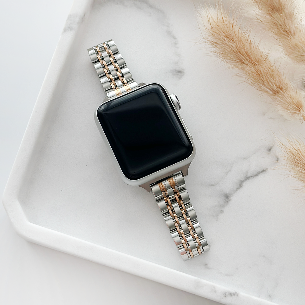 Slim Stainless Steel Apple Watch Strap - Silver & Rose Gold | Watch ...