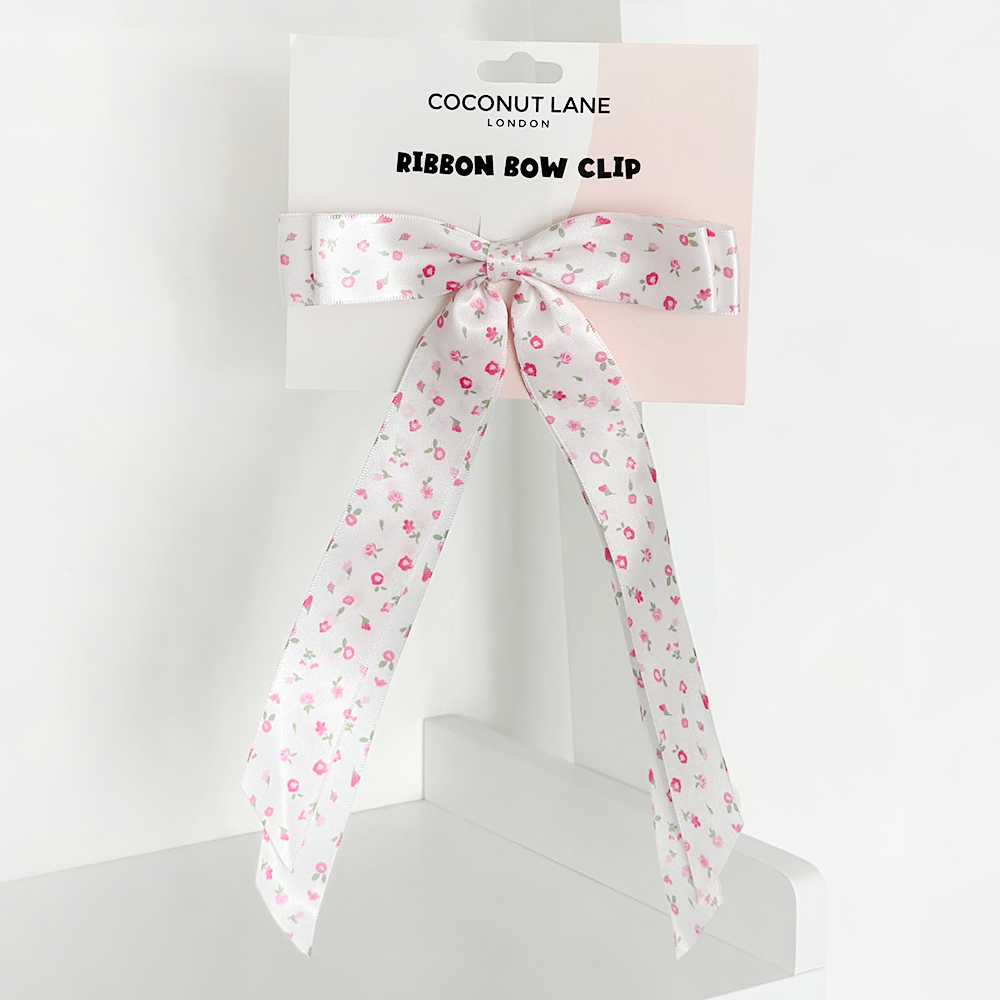Ribbon Bow Clip - Pink Watercolour Flowers – Coconut Lane