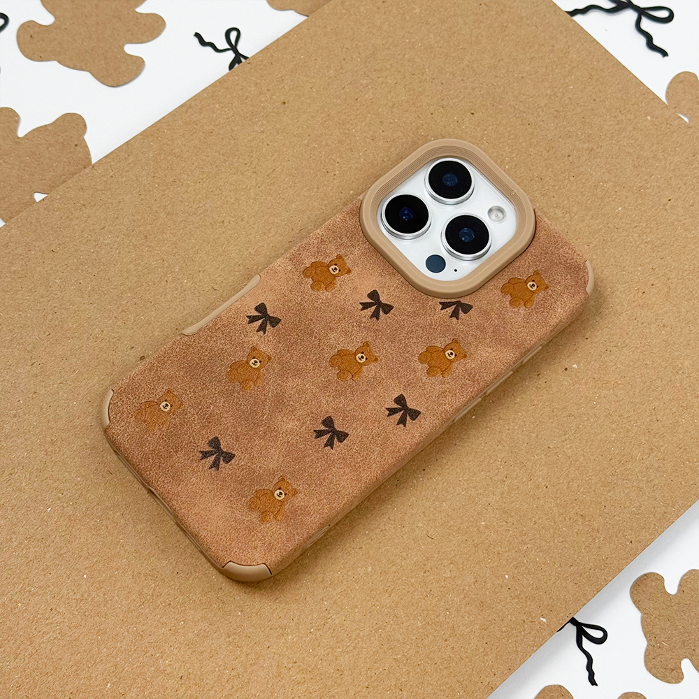 Faux Suede Phone Case - Bears & Bows | Phone Cases | Coconut Lane